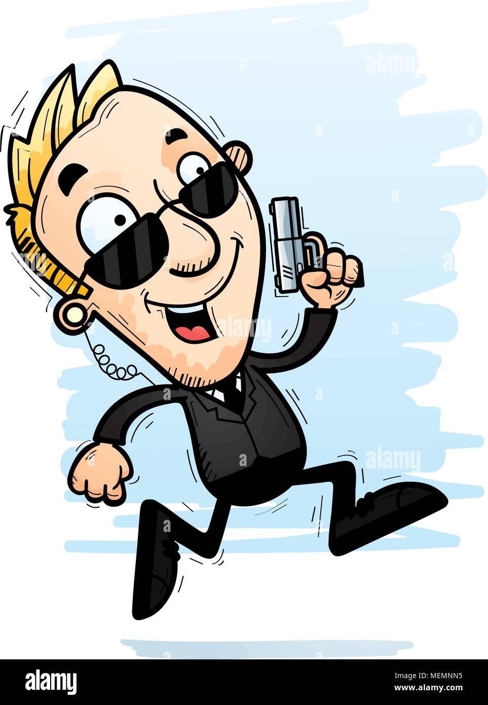 A cartoon illustration of a man secret service agent running Stock ...