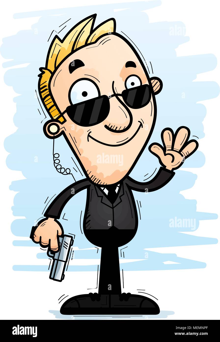 A cartoon illustration of a man secret service agent waving Stock ...