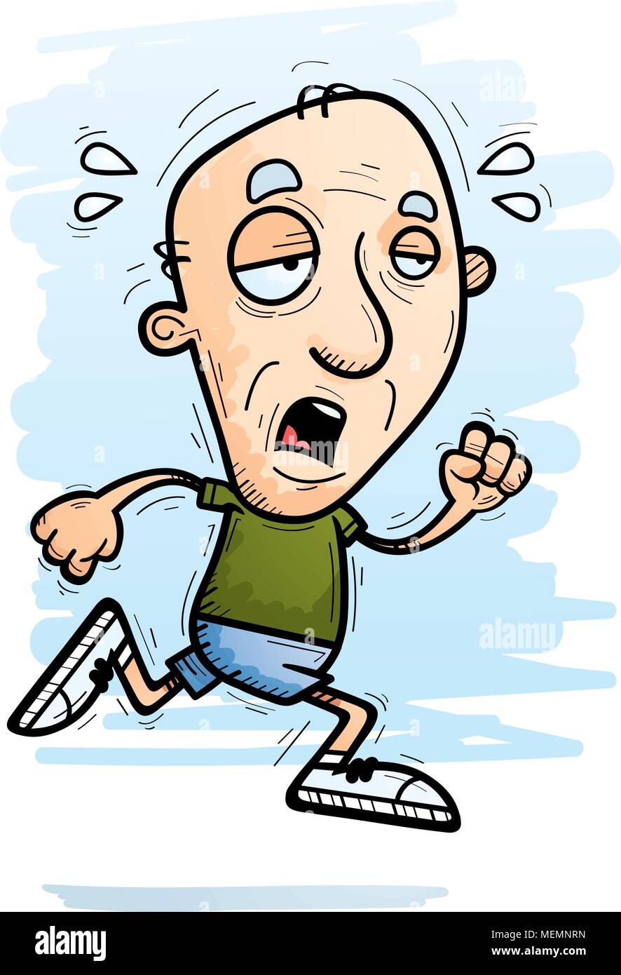 A cartoon illustration of a senior citizen man running and looking ...
