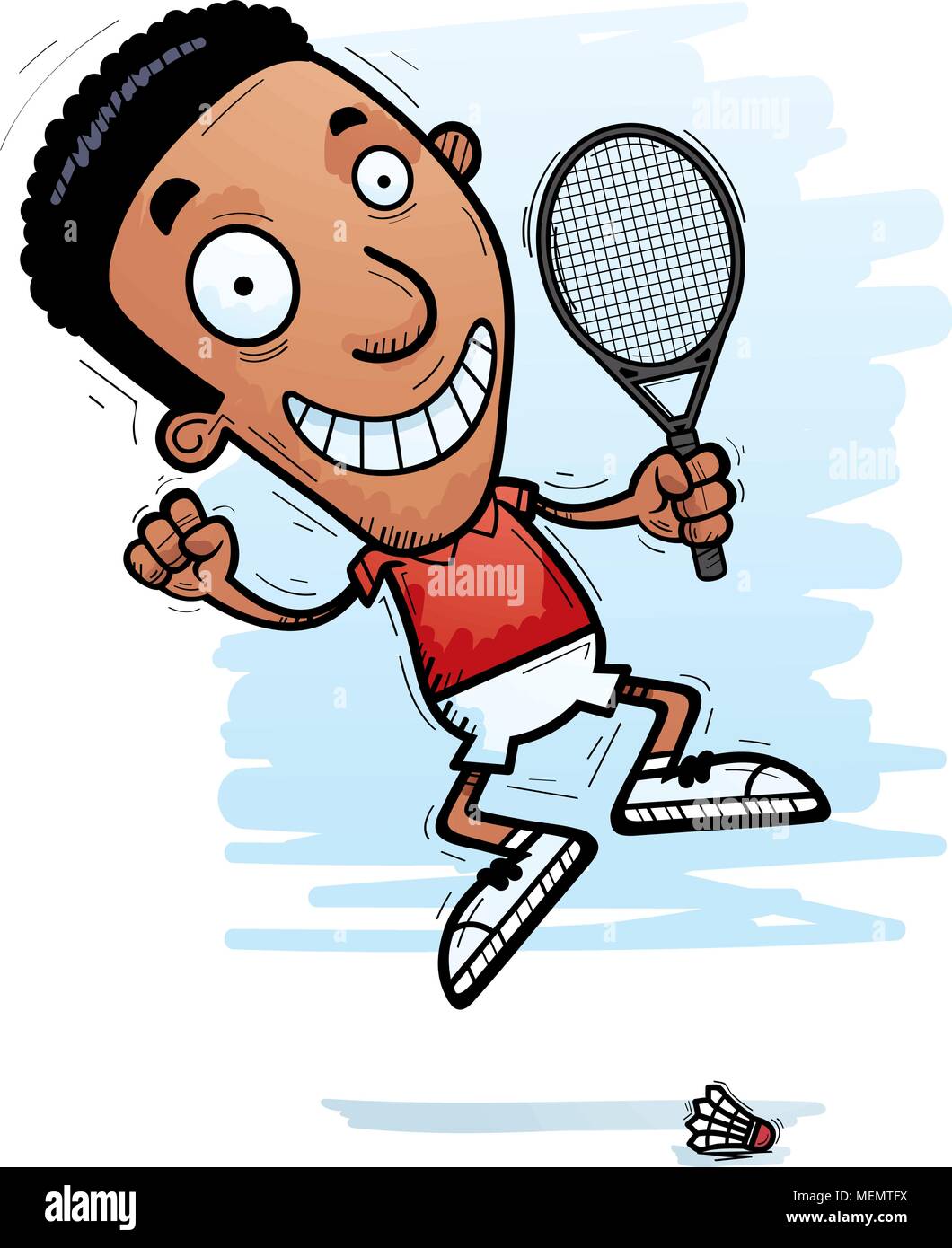A cartoon illustration of a black man badminton player jumping Stock ...