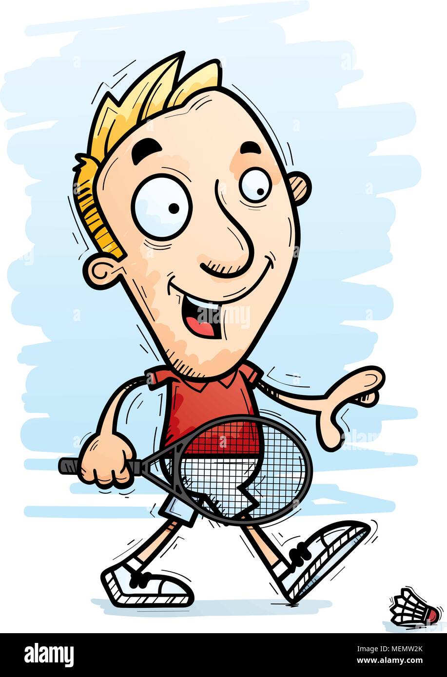A cartoon illustration of a man badminton player walking Stock Vector ...