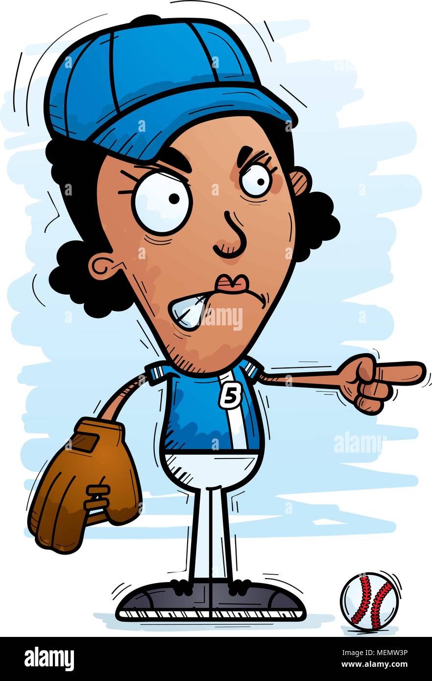 A cartoon illustration of a black woman baseball player looking angry ...