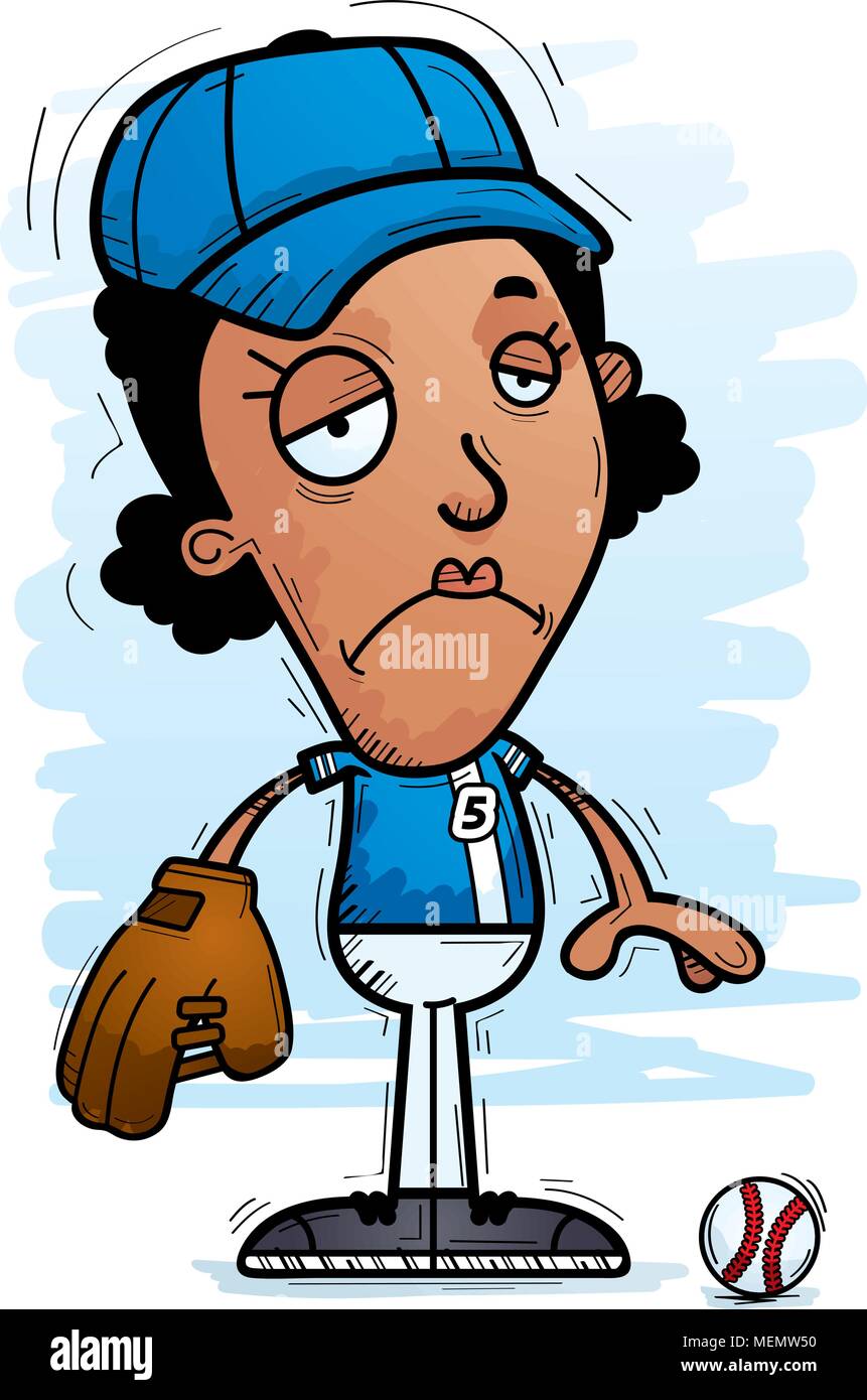 A cartoon illustration of a black woman baseball player looking sad ...
