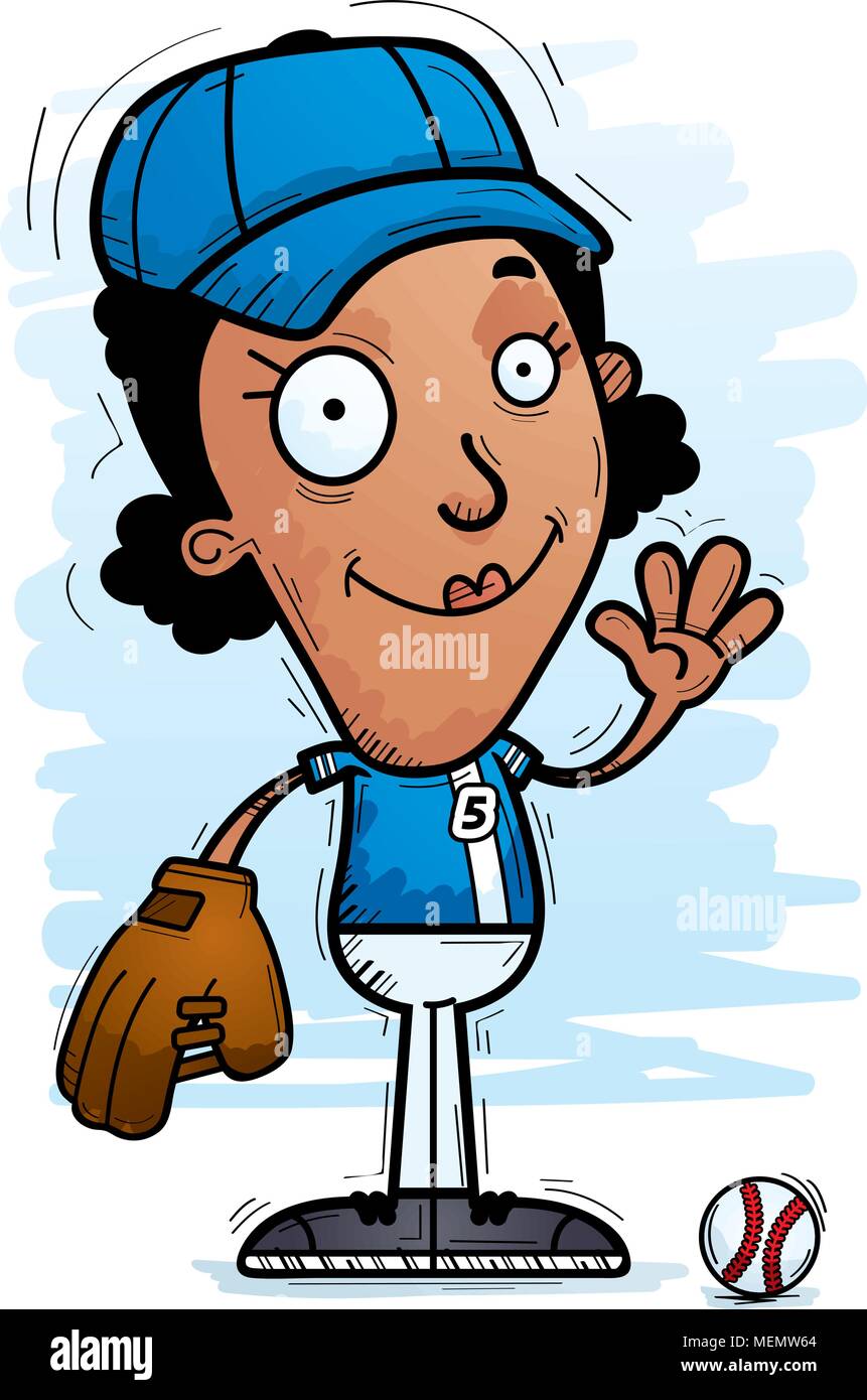 A cartoon illustration of a black woman baseball player waving Stock ...