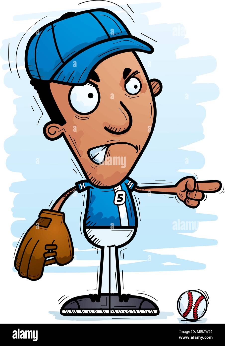 A cartoon illustration of a black man baseball player looking angry and ...