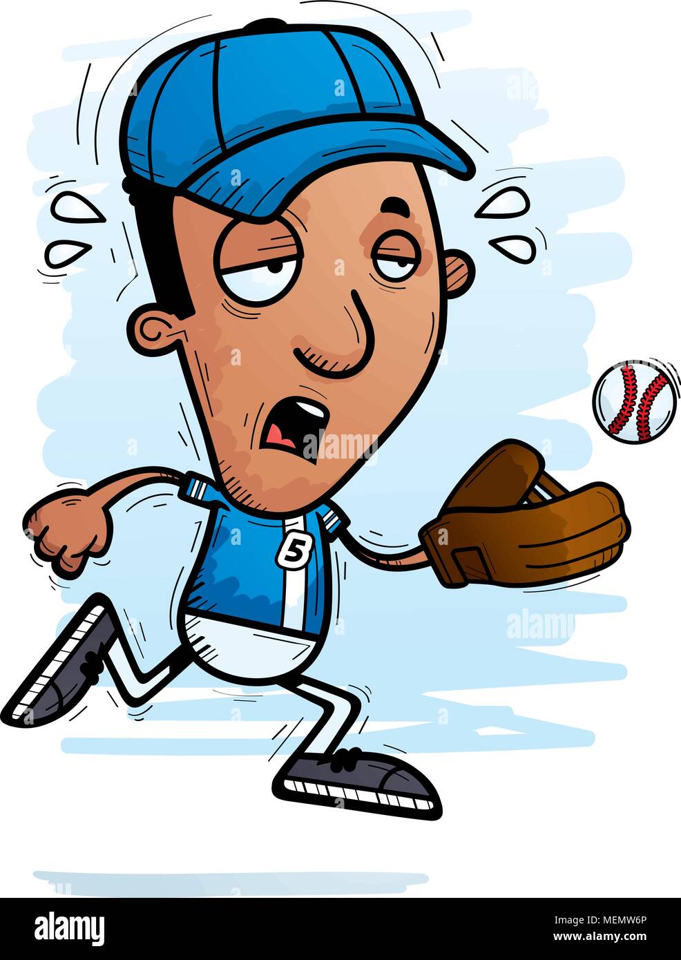 A cartoon illustration of a black man baseball player running and ...