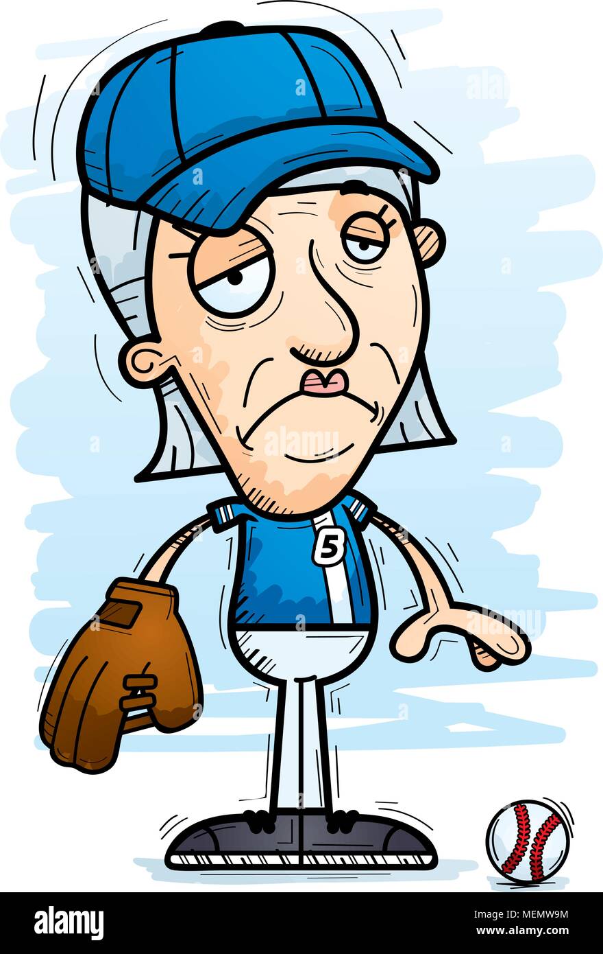 A cartoon illustration of a senior citizen woman baseball player ...