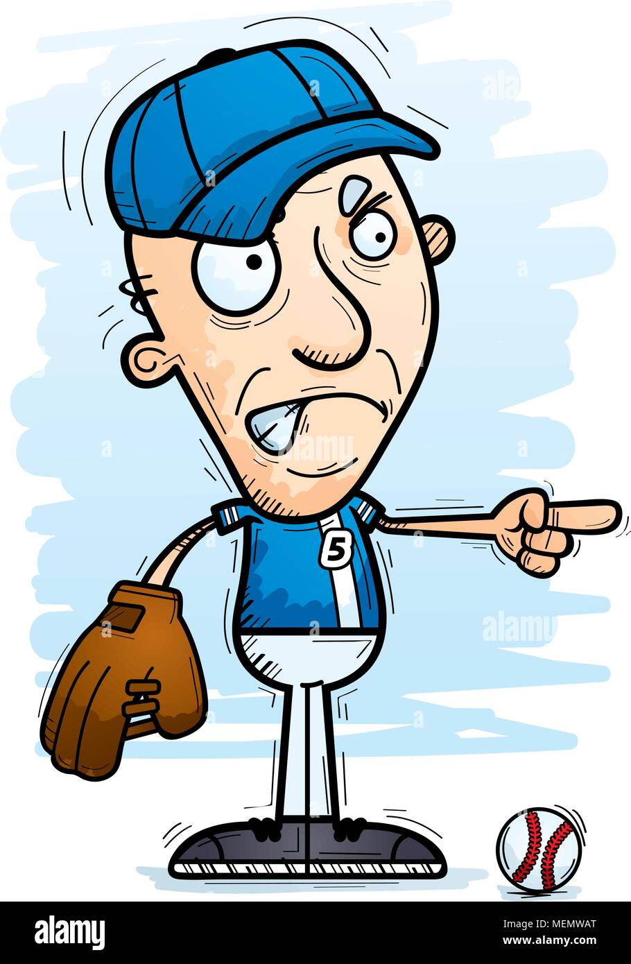 A cartoon illustration of a senior citizen man baseball player looking ...