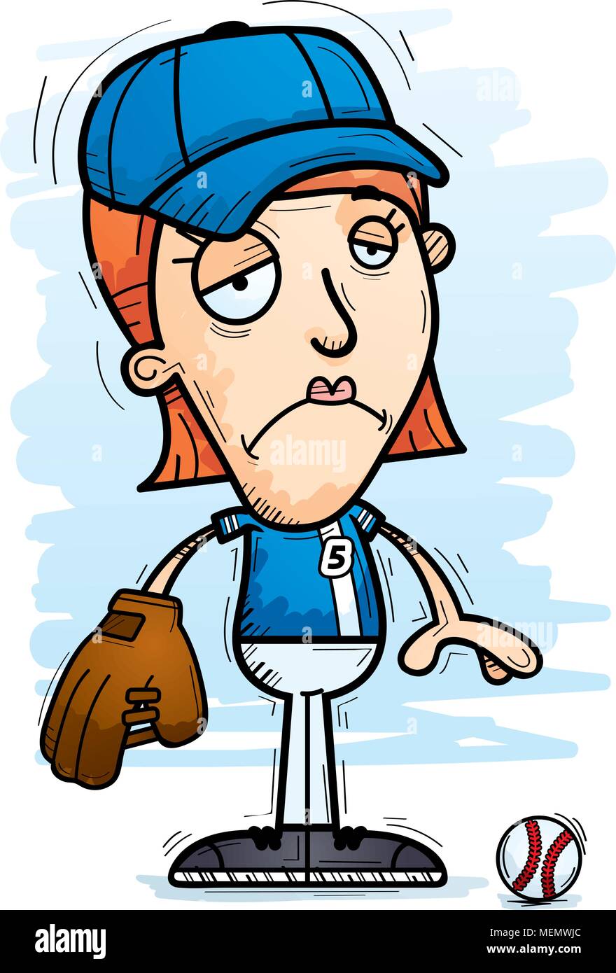 A cartoon illustration of a woman baseball player looking sad Stock ...