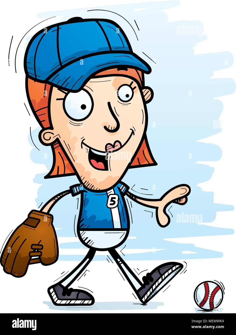 A cartoon illustration of a woman baseball player walking Stock Vector ...
