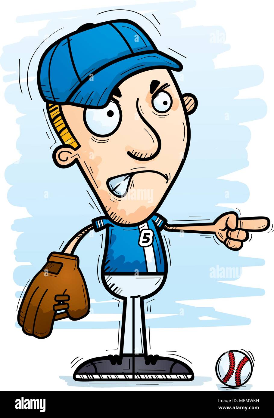 A cartoon illustration of a man baseball player looking angry and ...