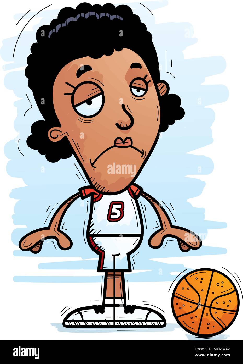 A cartoon illustration of a black woman basketball player looking sad ...