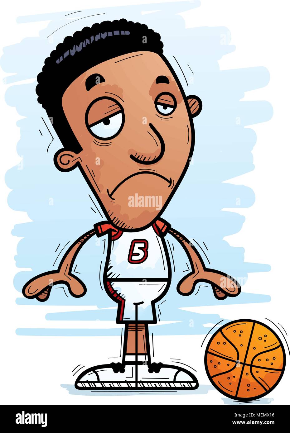 A cartoon illustration of a black man basketball player looking sad ...