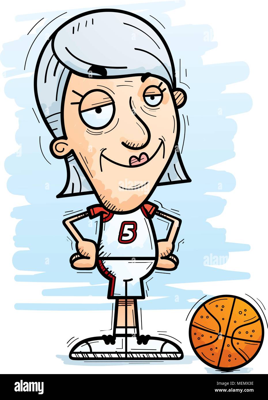 A cartoon illustration of a senior citizen woman basketball player ...