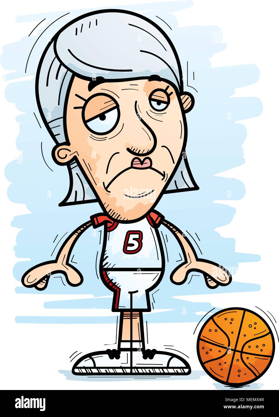 A cartoon illustration of a senior citizen woman basketball player ...
