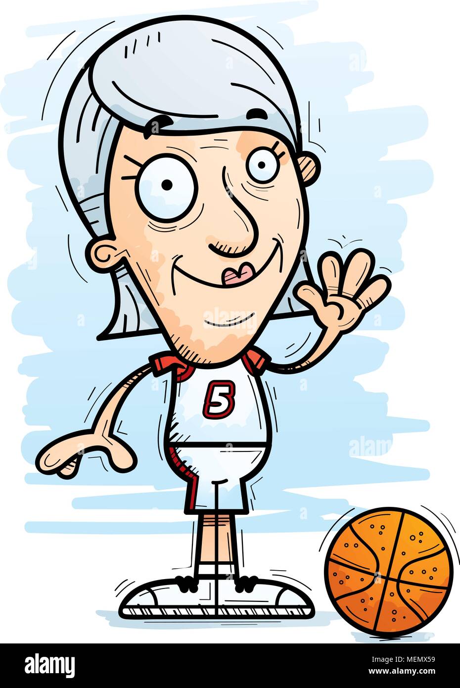 A cartoon illustration of a senior citizen woman basketball player ...