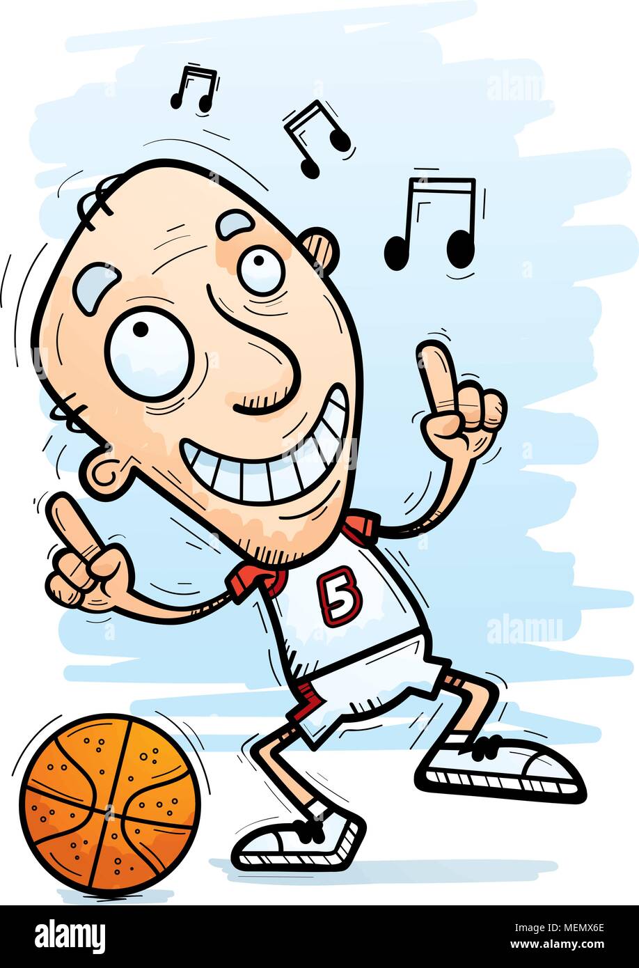 A cartoon illustration of a senior citizen man basketball player ...