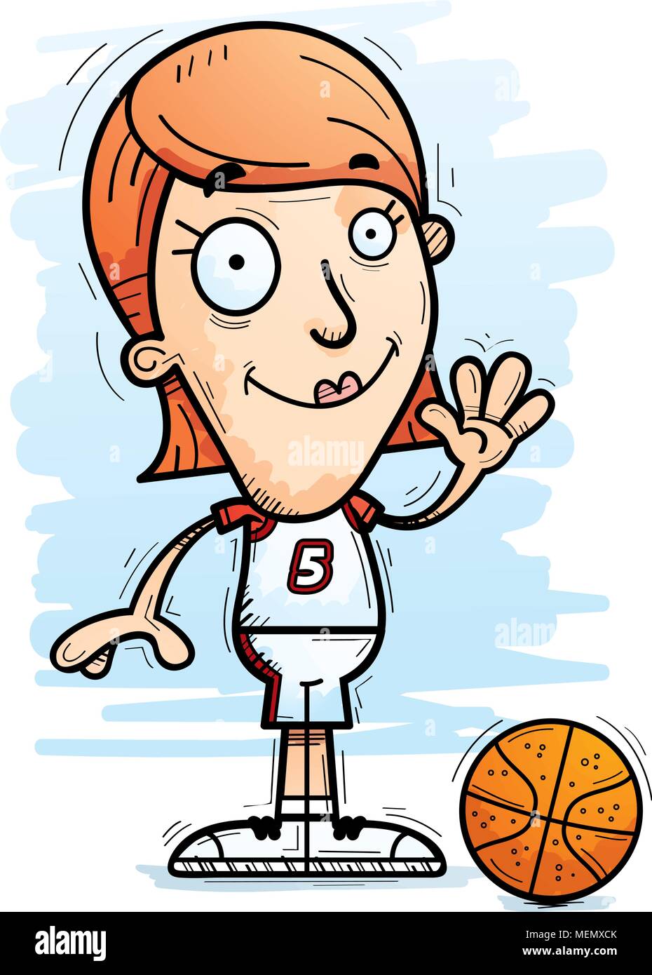 A cartoon illustration of a woman basketball player waving Stock Vector ...