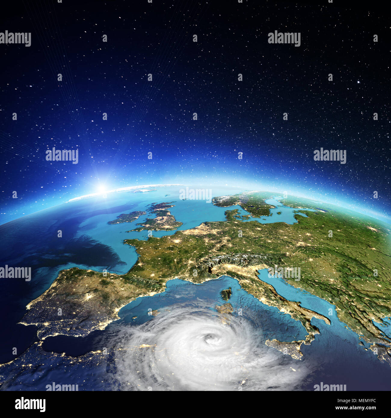 Europe cyclone. 3D rendering Stock Photo - Alamy
