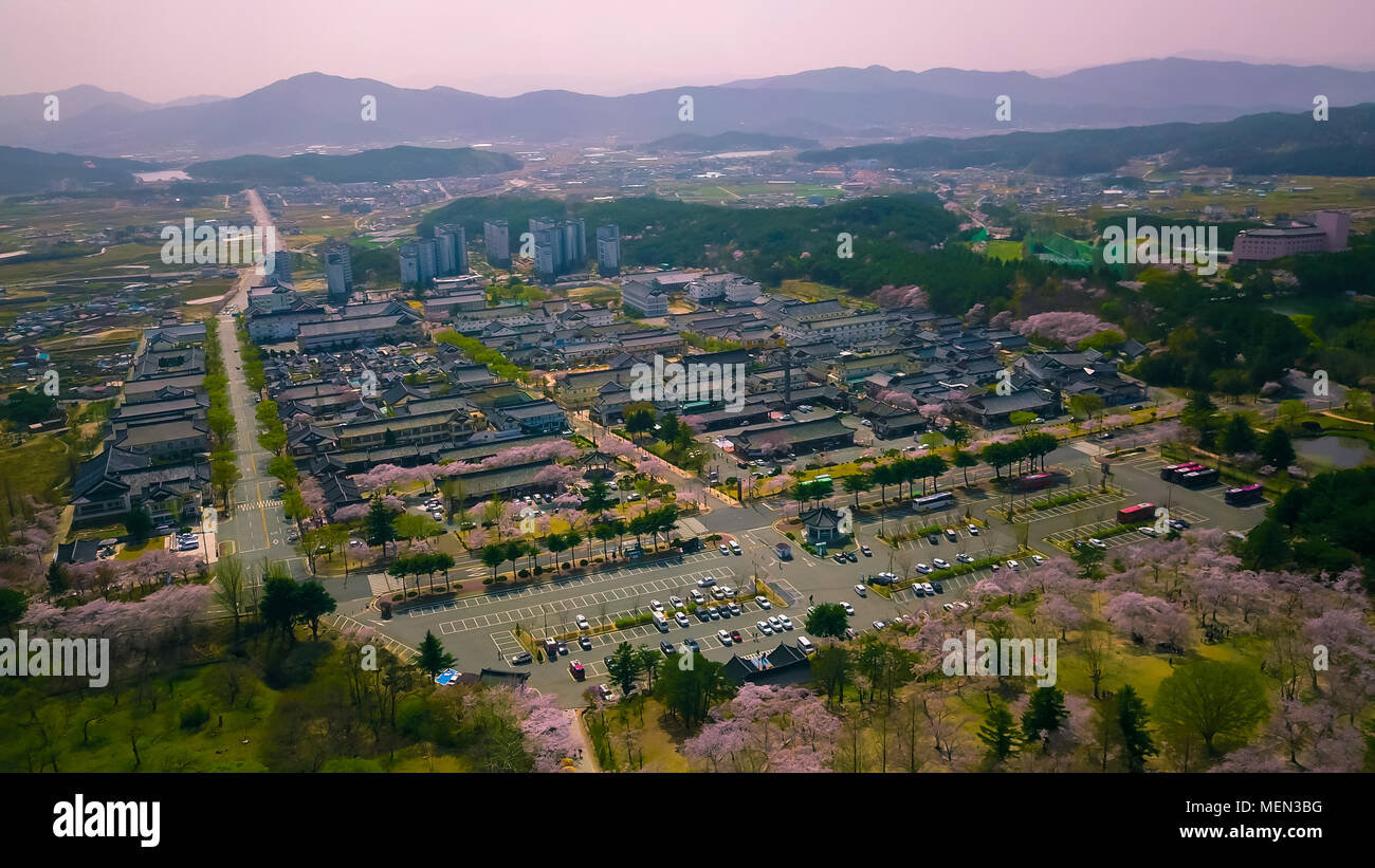 Aerial view of Gyeongju city during Spring season, South Korea Stock ...
