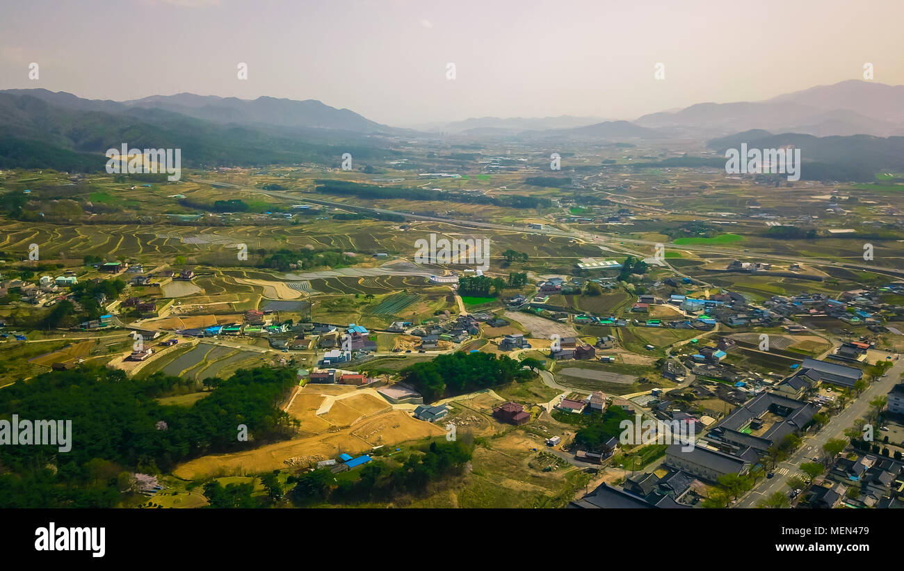Aerial view of Gyeongju city during Spring season, South Korea Stock ...
