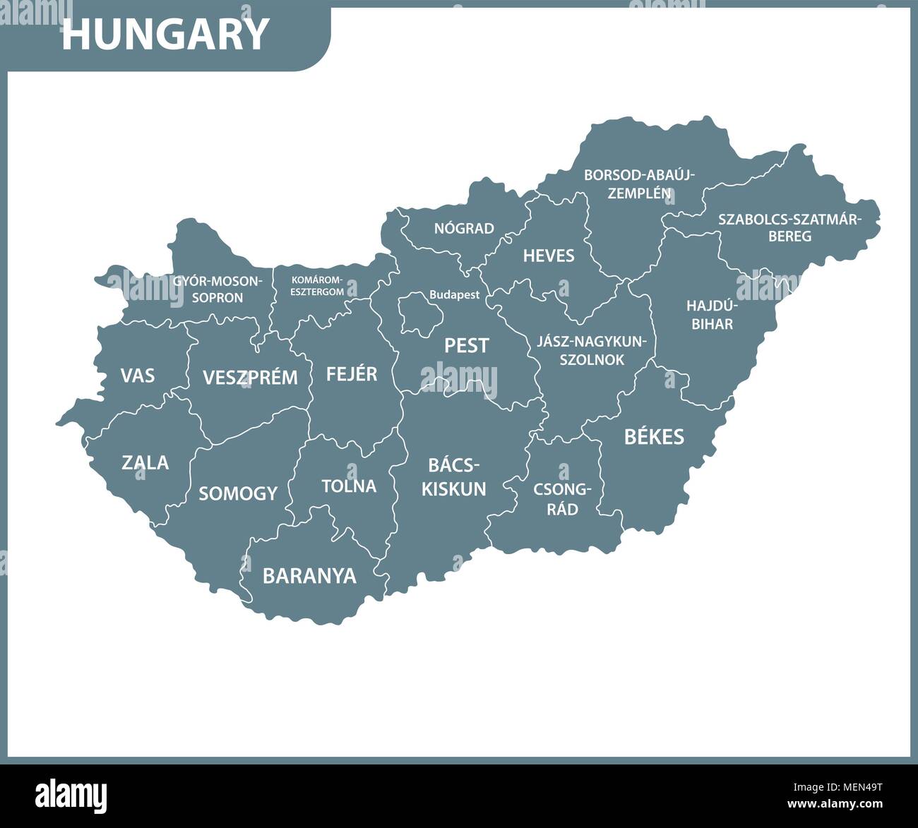 The detailed map of Hungary with regions or states. Administrative ...