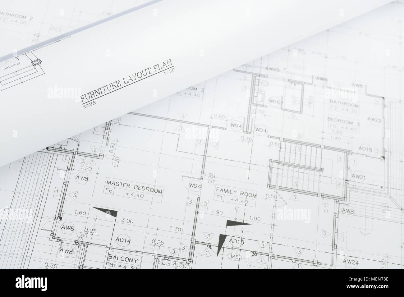 architectural drawing paper rolls of a dwelling for construction Stock ...