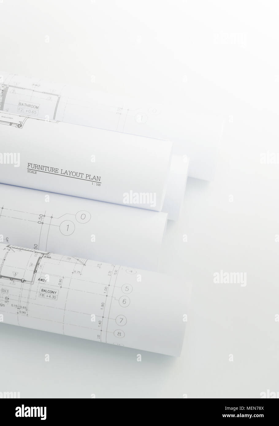 architectural drawing paper rolls of a dwelling for construction Stock ...