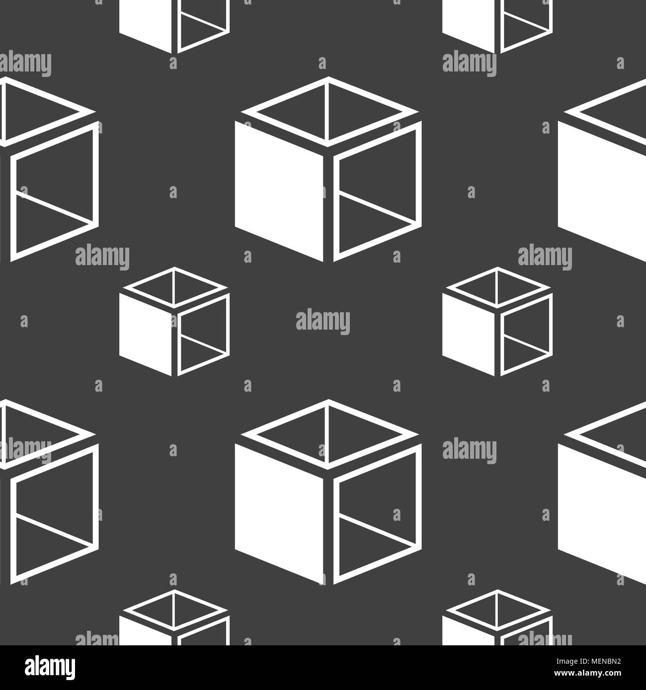 3d cube icon sign. Seamless pattern on a gray background. Vector ...