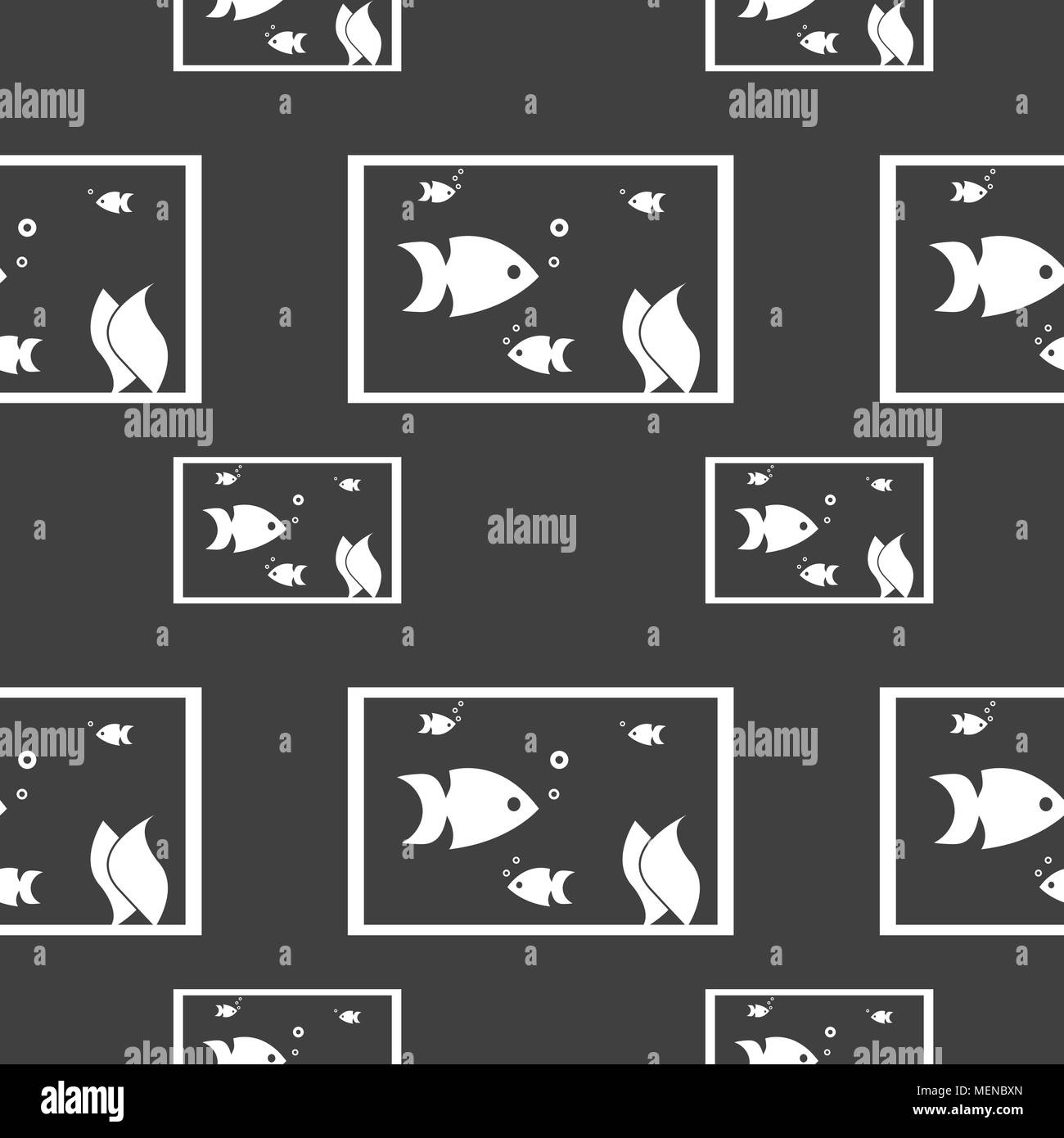 Aquarium, Fish in water icon sign. Seamless pattern on a gray ...