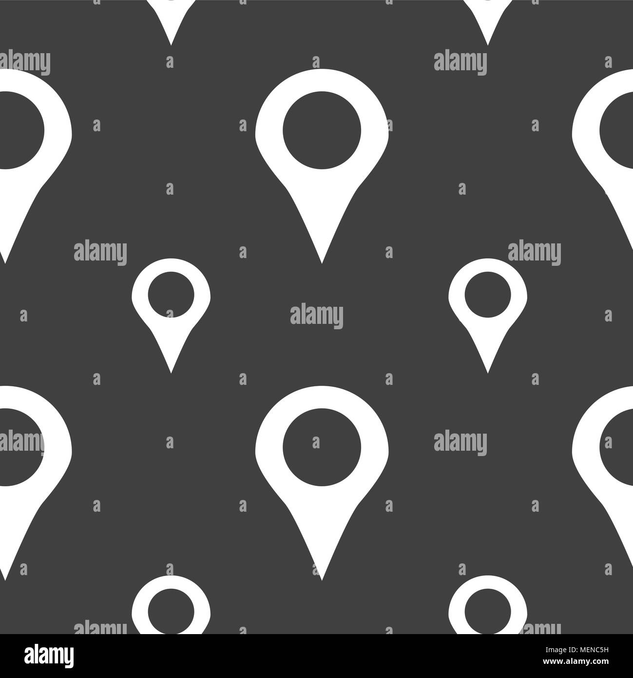 Map pointer, GPS location icon sign. Seamless pattern on a gray background. Vector illustration ...