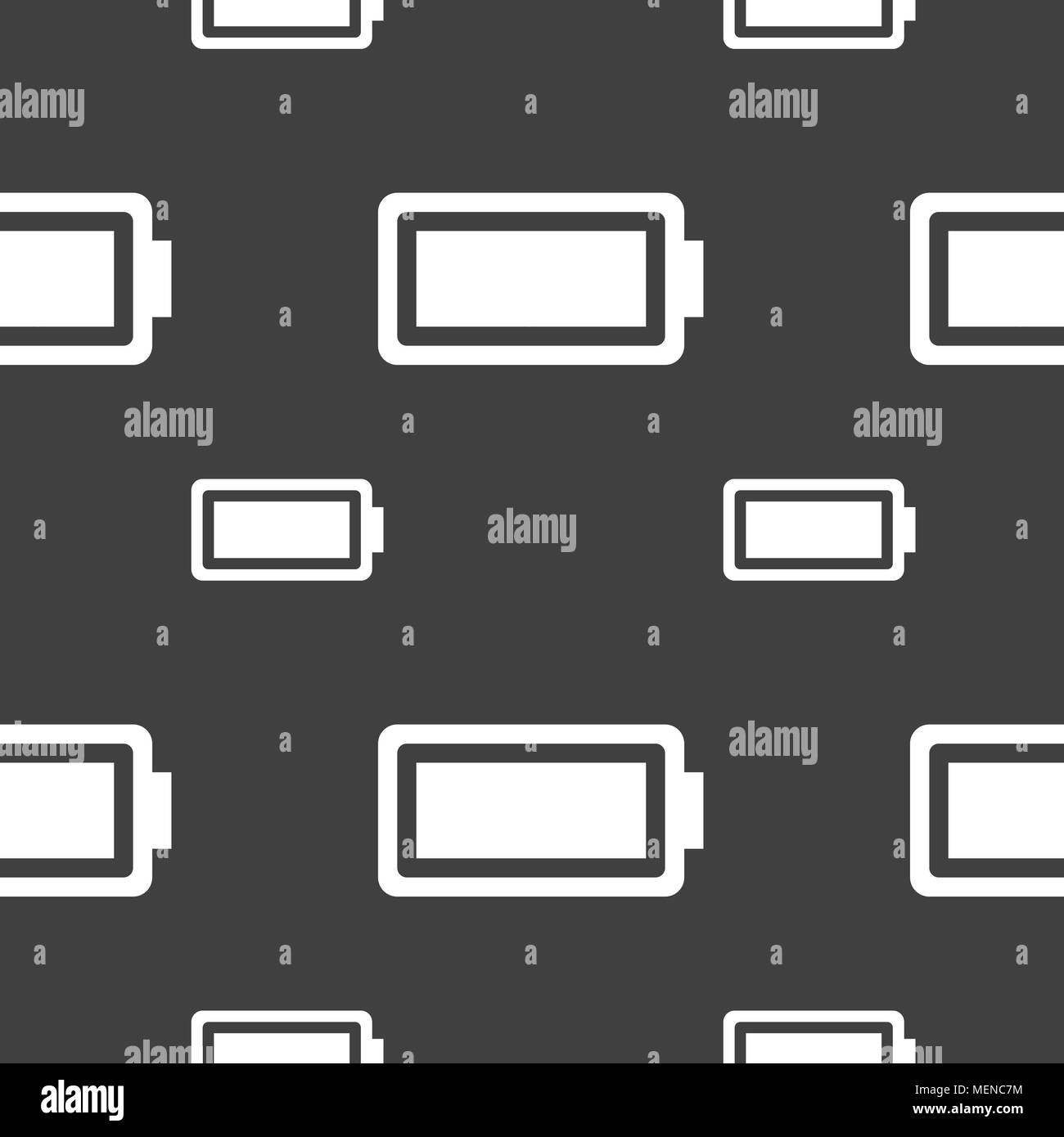 Battery fully charged icon sign. Seamless pattern on a gray background ...