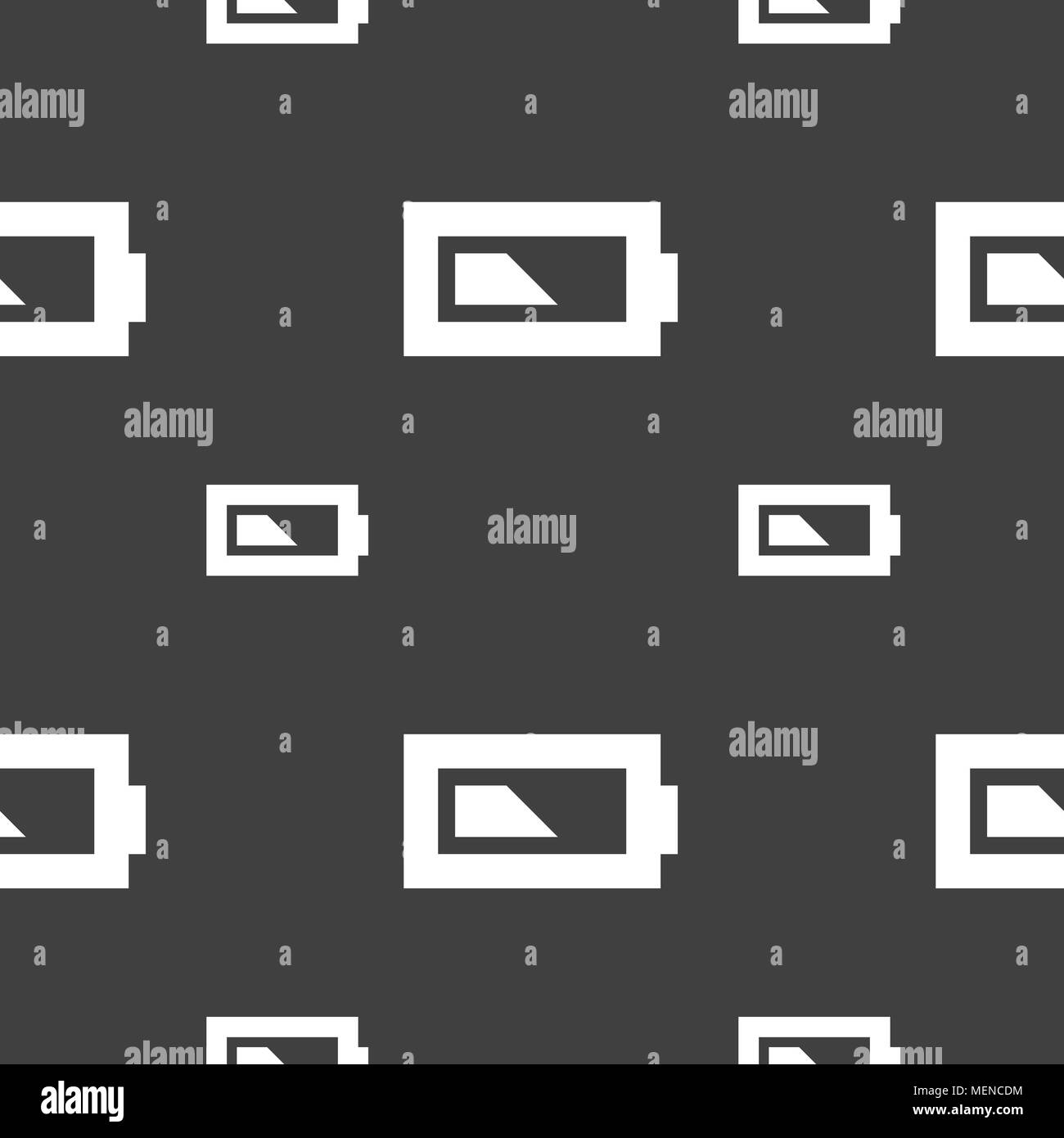 Battery half level icon sign. Seamless pattern on a gray background ...