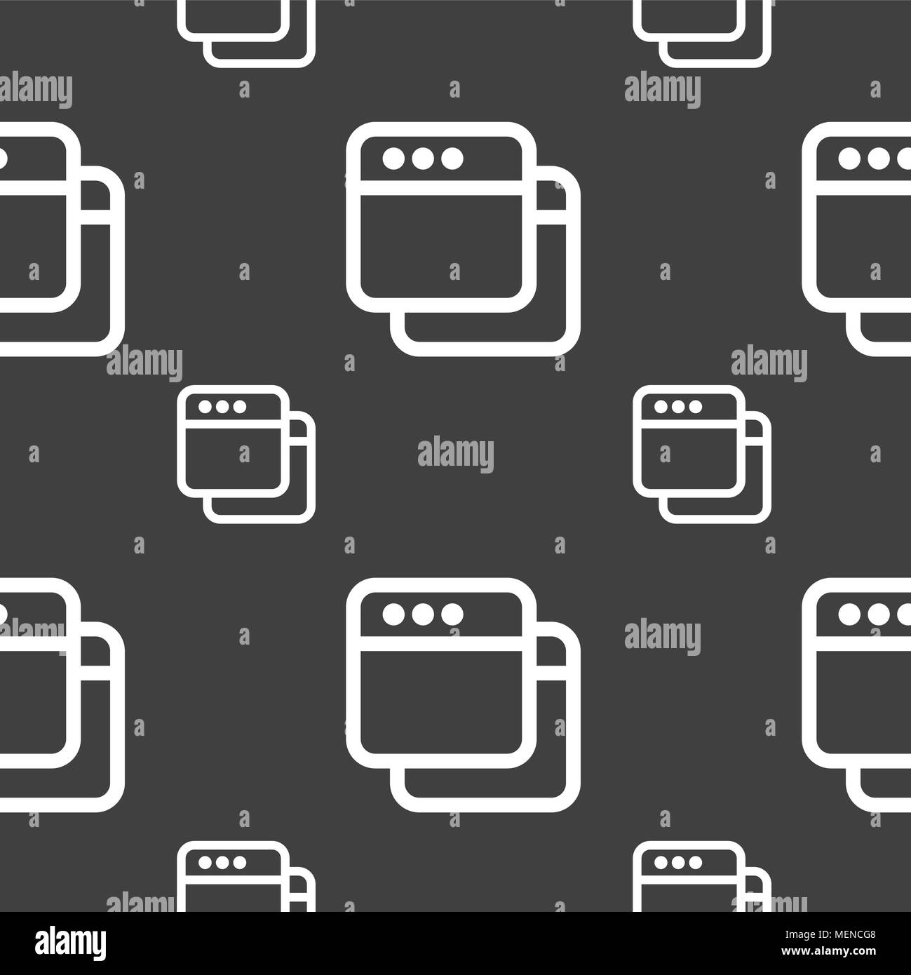 Simple Browser window icon sign. Seamless pattern on a gray background. Vector illustration ...