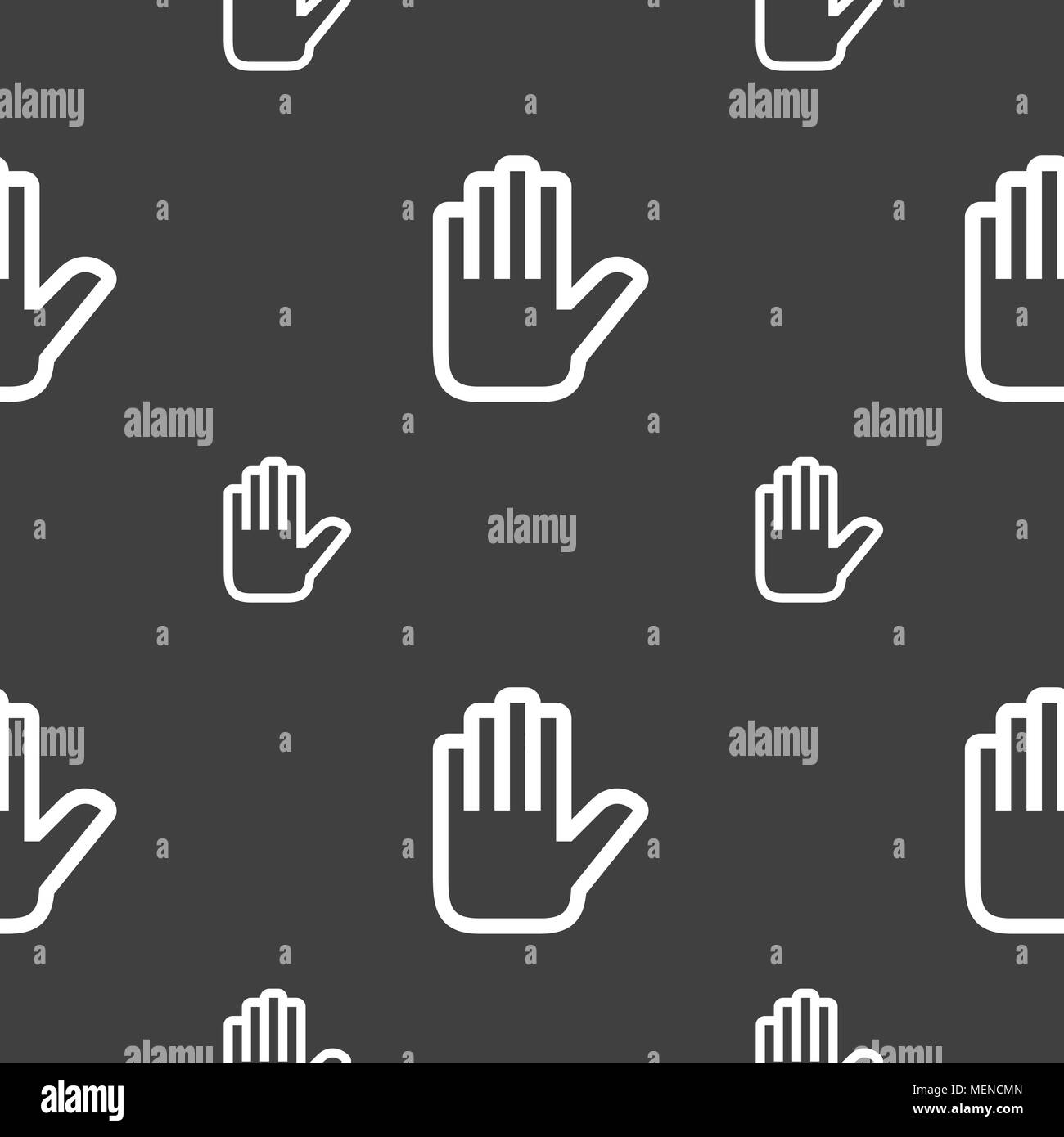 Hand print, Stop icon sign. Seamless pattern on a gray background ...