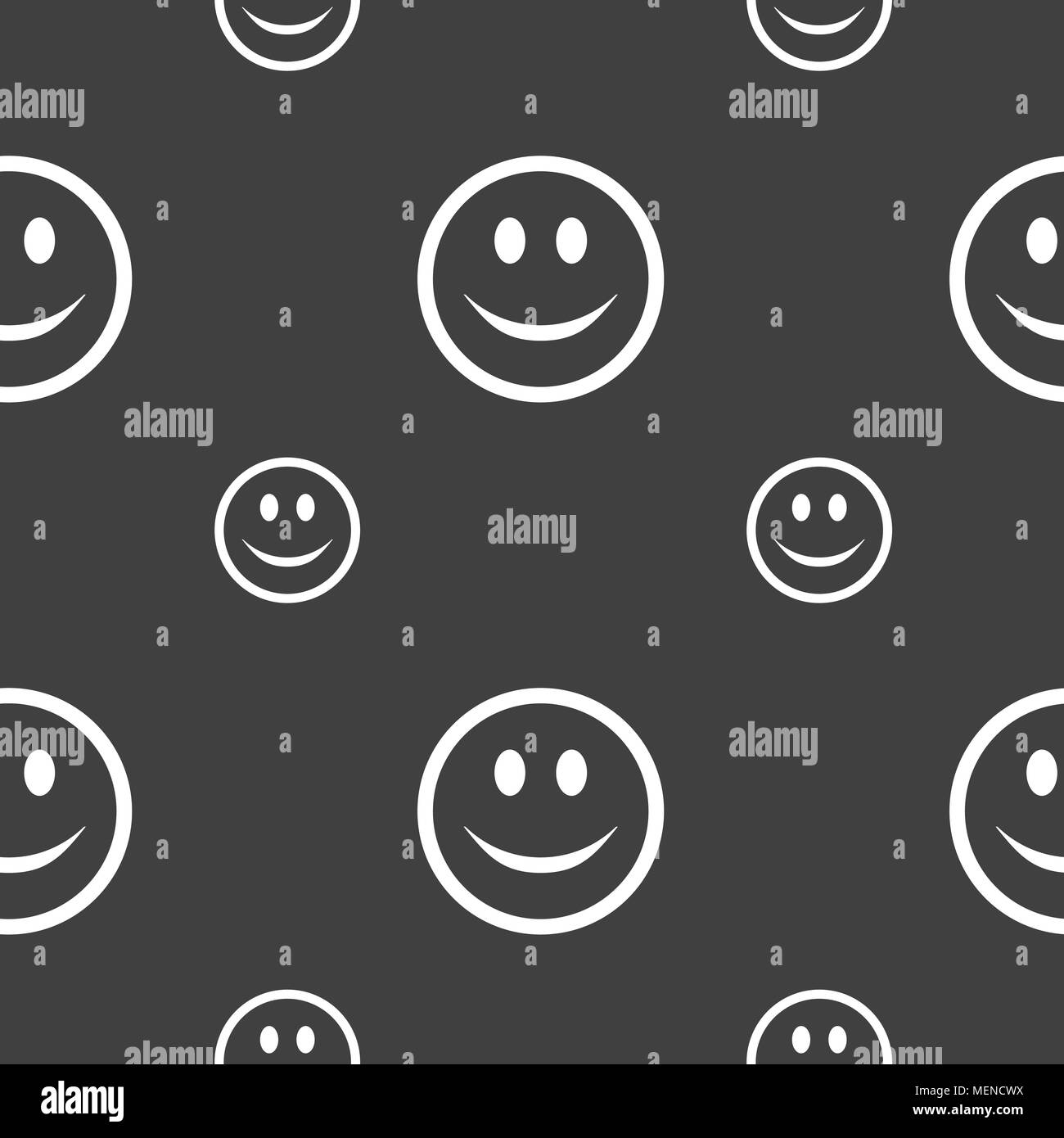 Smile, Happy face icon sign. Seamless pattern on a gray background ...