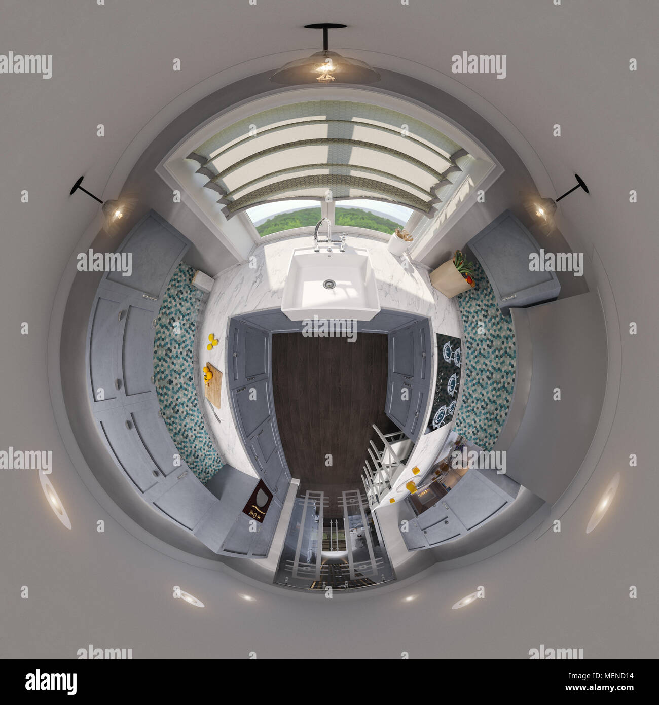 3d illustration spherical 360 degrees, seamless panorama of kitchen ...