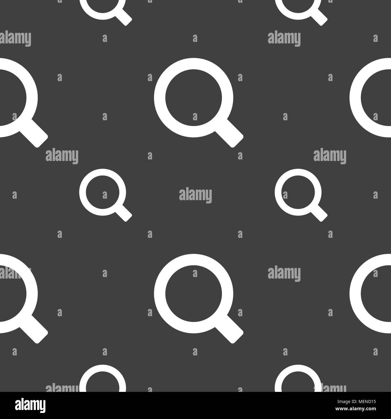 Magnifier glass icon sign. Seamless pattern on a gray background ...