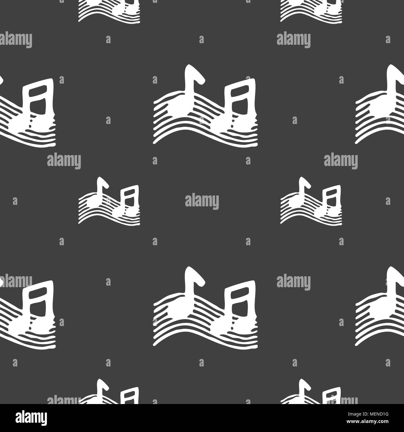musical note, music, ringtone icon sign. Seamless pattern on a gray ...