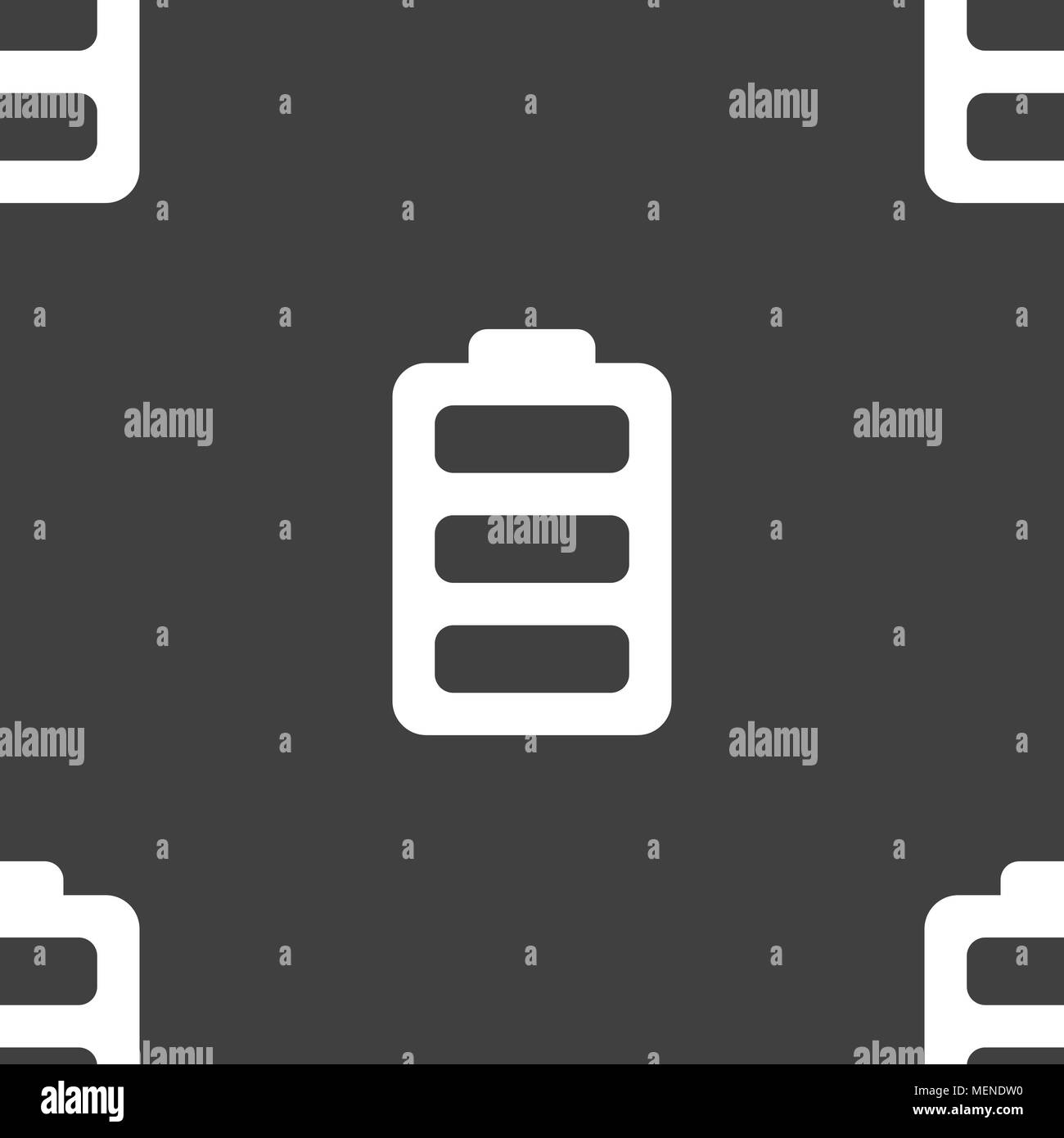 Battery fully charged icon sign. Seamless pattern on a gray background ...
