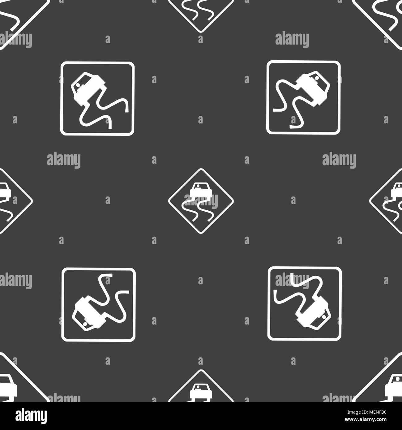 Road slippery icon sign. Seamless pattern on a gray background. Vector ...