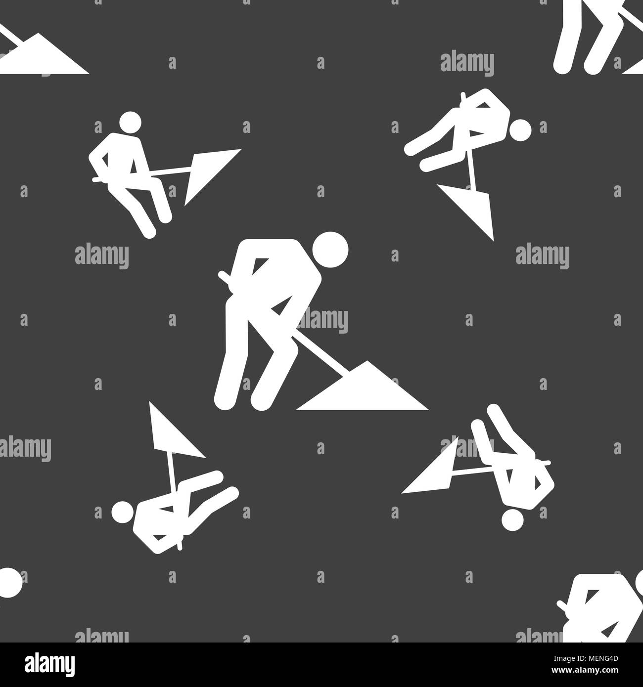 repair of road, construction work icon sign. Seamless pattern on a gray ...