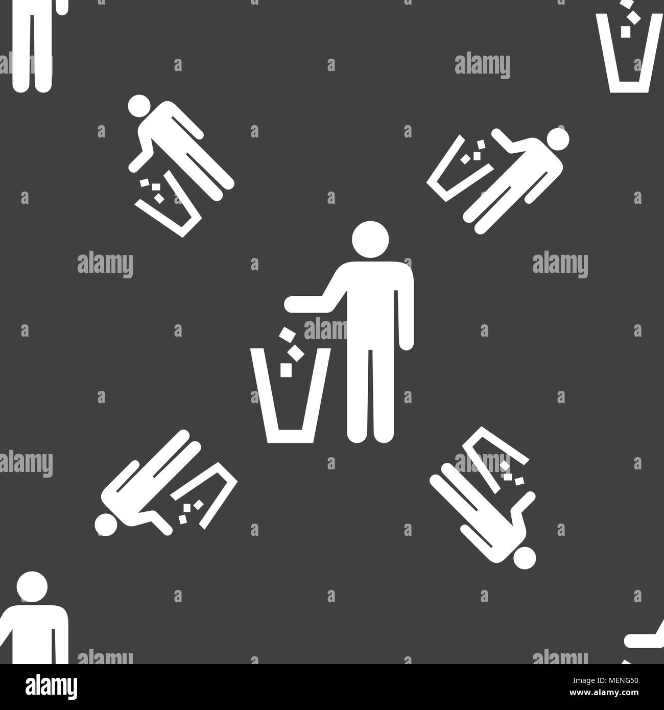 throw away the trash icon sign. Seamless pattern on a gray background ...