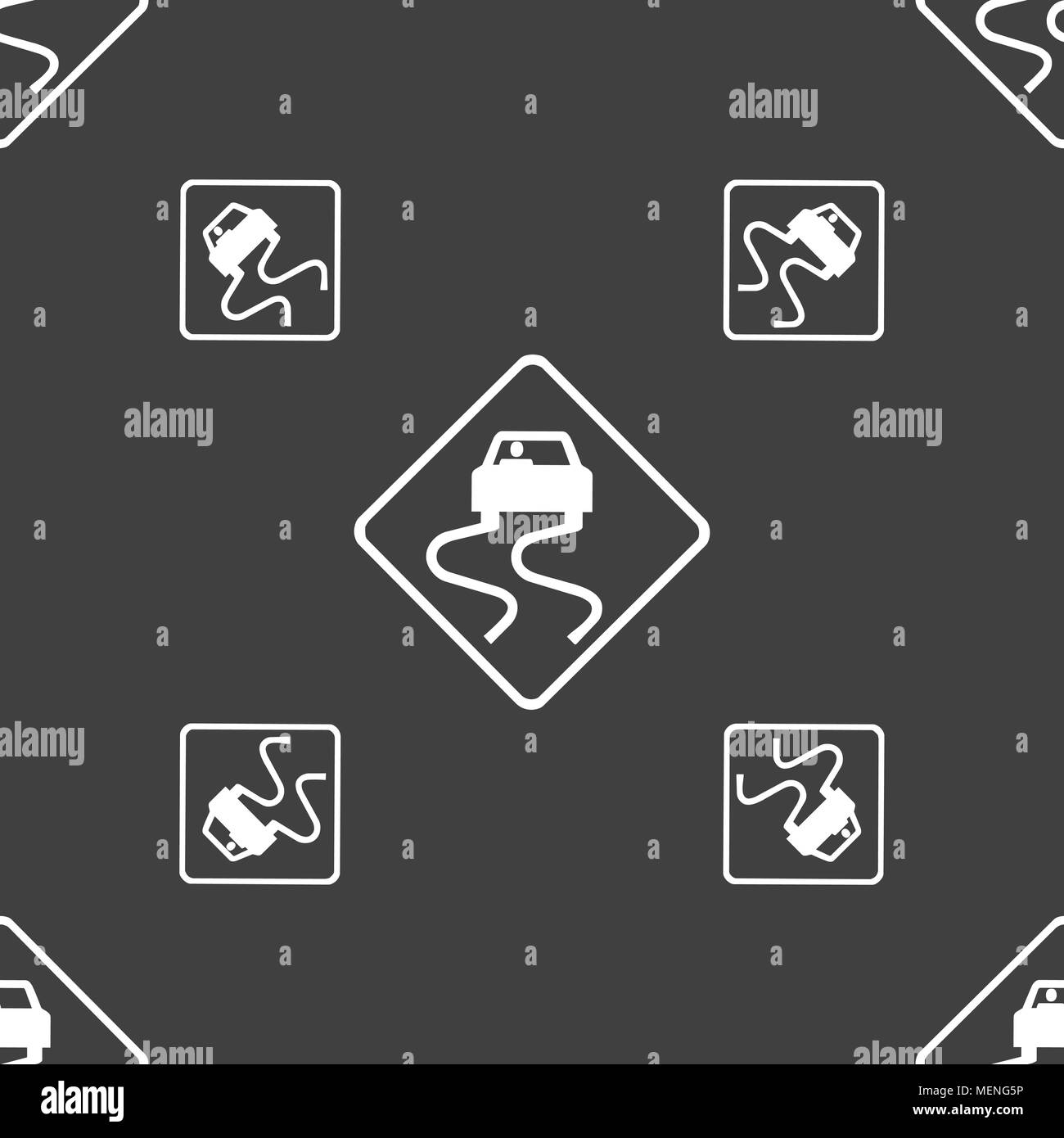 Road slippery icon sign. Seamless pattern on a gray background. Vector ...