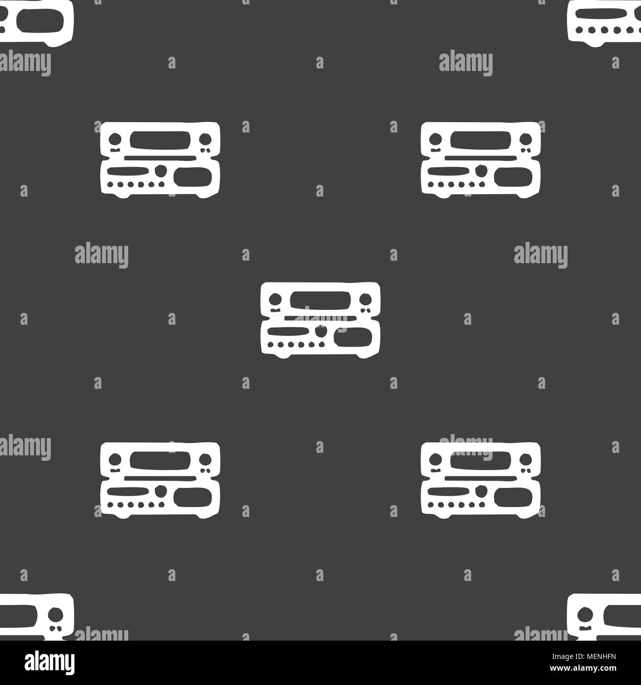 radio, receiver, amplifier icon sign. Seamless pattern on a gray ...