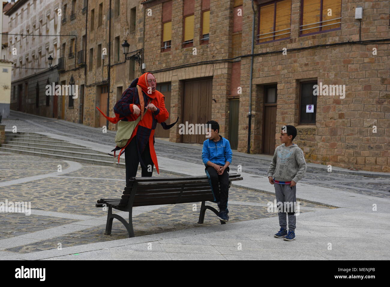 Agreda, Spain. 22nd Apr, 2018. A man dressed up as a jester pictured ...