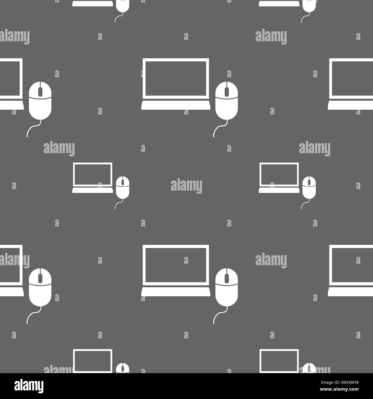 Computer Widescreen Monitor Mouse Sign Ico Seamless Pattern On A Gray Background Vector