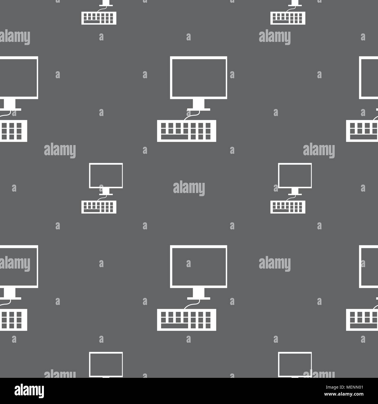 Computer monitor and keyboard Icon. Seamless pattern on a gray ...