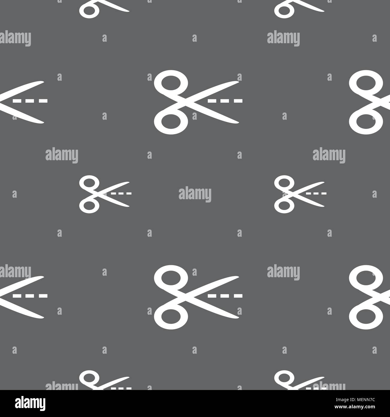 Scissors with cut dash dotted line sign icon. Tailor symbol. Seamless ...