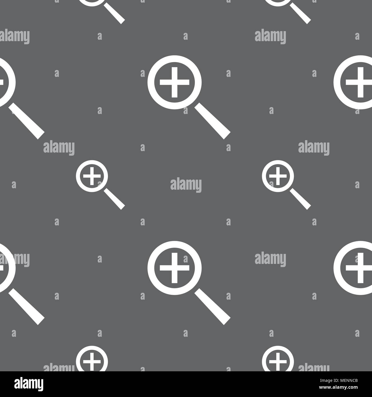Magnifier glass, Zoom tool icon sign. Seamless pattern on a gray background. Vector illustration ...